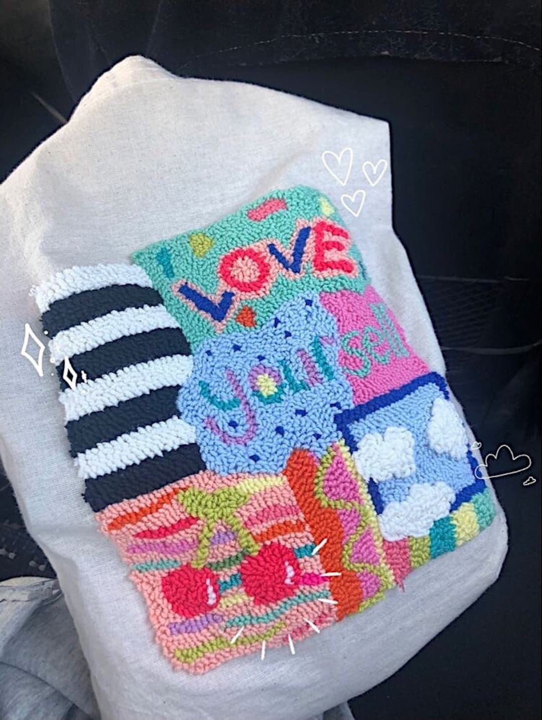 Punch Needle Tufted Tote Bag, Tufted Bag, Punch Needle Shopper Bag ...