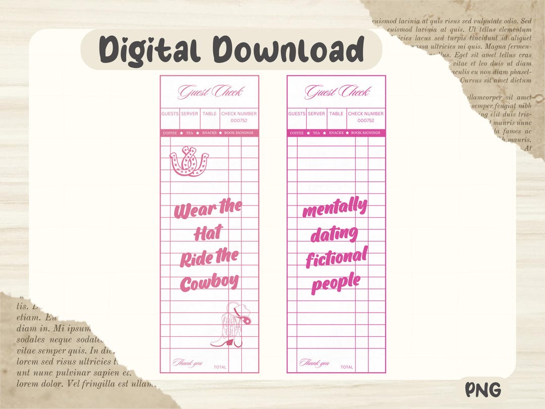 Guest Check Bookmark Designs | PNG File | Printable Bookmarks | Cowboy ...