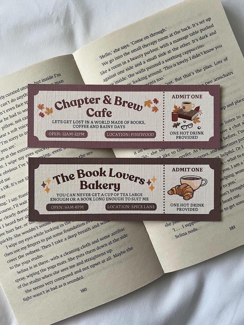 Book Lovers Bakery and Chapter & Brew Cafe Bookmarks | Bookish Gift ...