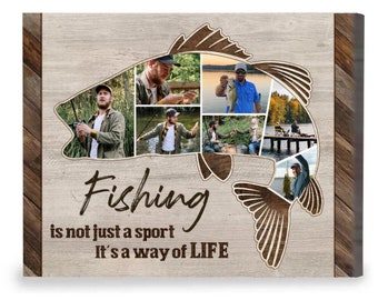 Personalized Fishing Photo Collage Canvas, Father's Day Gift Fors ...