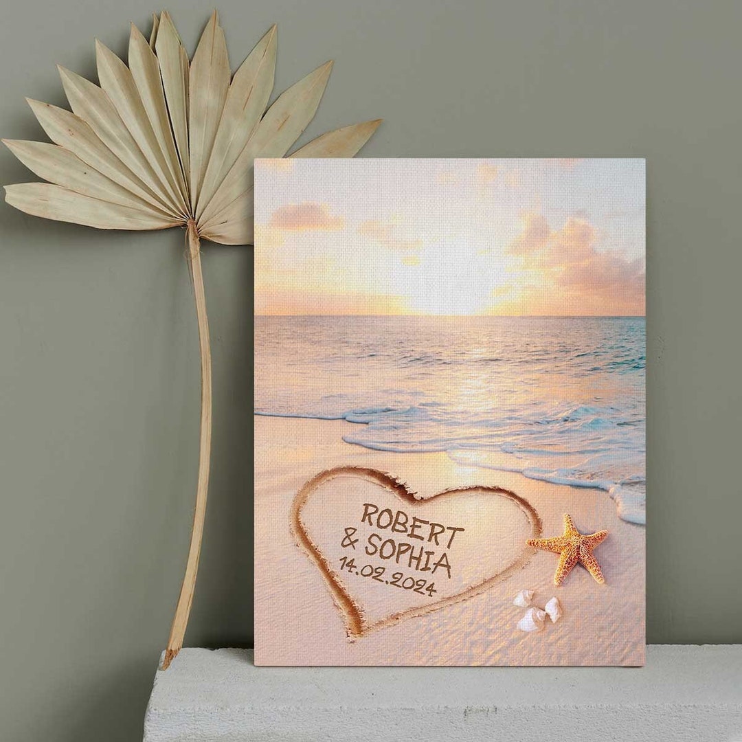 Couple Names Written in Sand Canvas, Anniversary Gifts for Husband ...