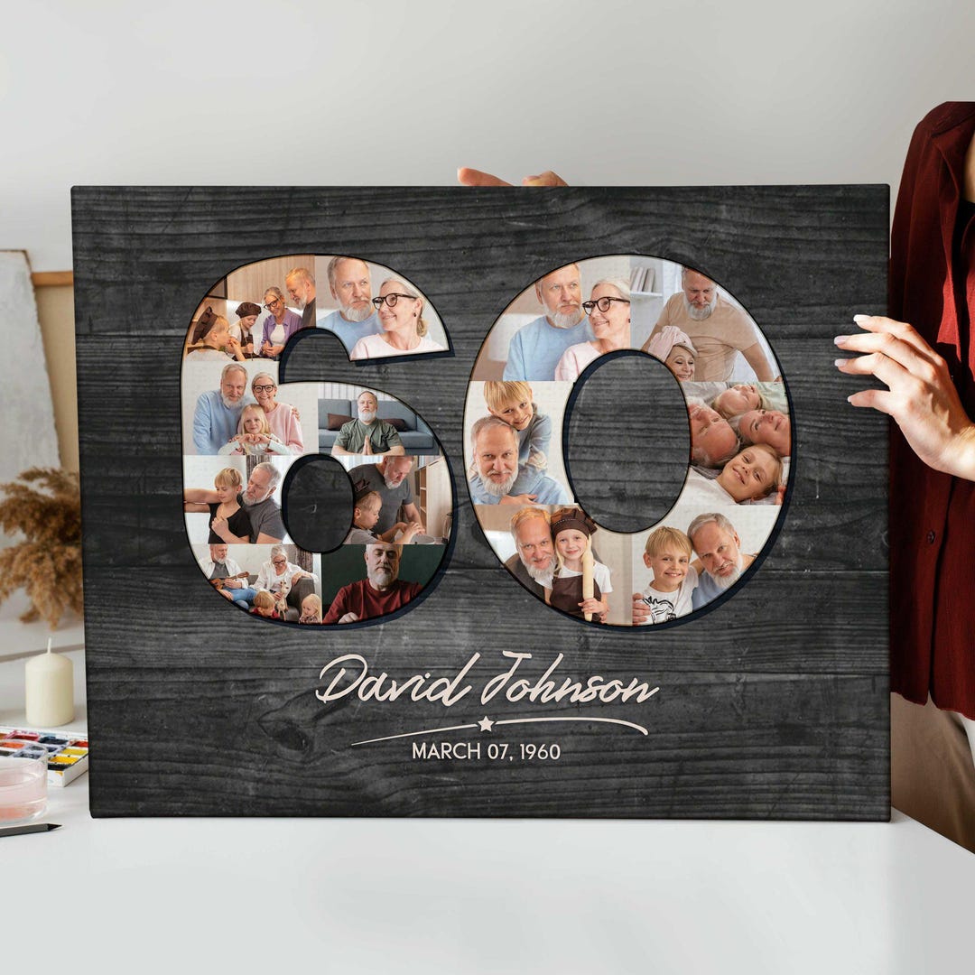 Personalized 60th Birthday Photo Collage Canvas: Birthday Gifts for Him ...