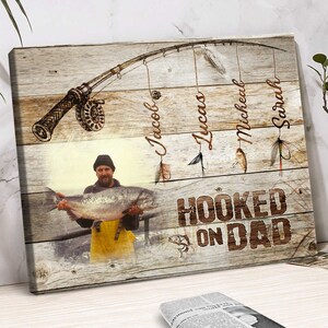 Fathers Day Fishing Gift With Kids Names, We’re Hooked on Dad Canvas ...