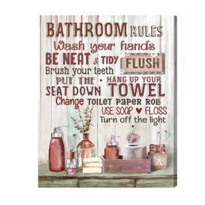 Bathroom Rules Sign, Farmhouse Bathroom Decor, Vintage Bathroom Wall ...