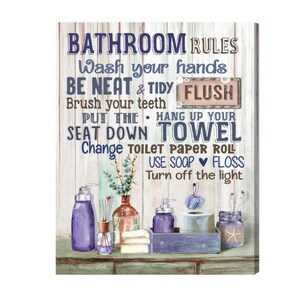 Bathroom Rules Sign, Farmhouse Bathroom Decor, Vintage Bathroom Wall ...