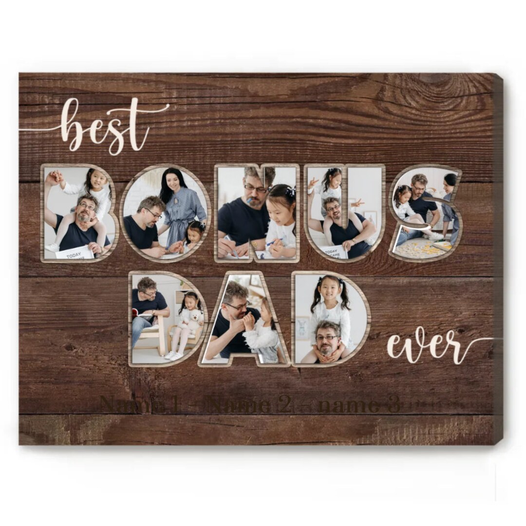 Best Bonus Dad Ever Photo Canvas, Christmas Gifts for Stepped up Dad ...