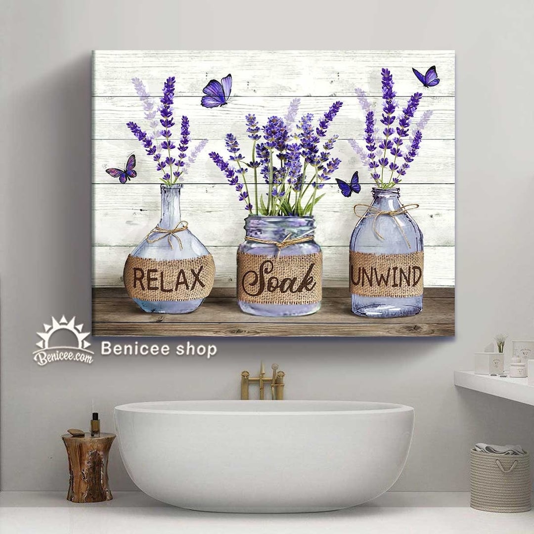 Farmhouse Bathroom Wall Art Relax Soak Unwind, Bathroom Lavender Canvas ...