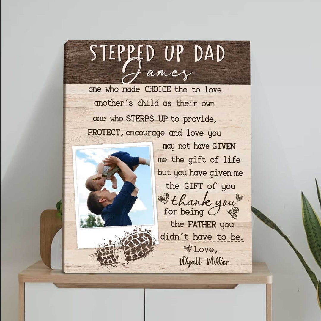 Custom Stepped up Dad Canvas, Personalized Gift for Bonus Dad, Father’s ...