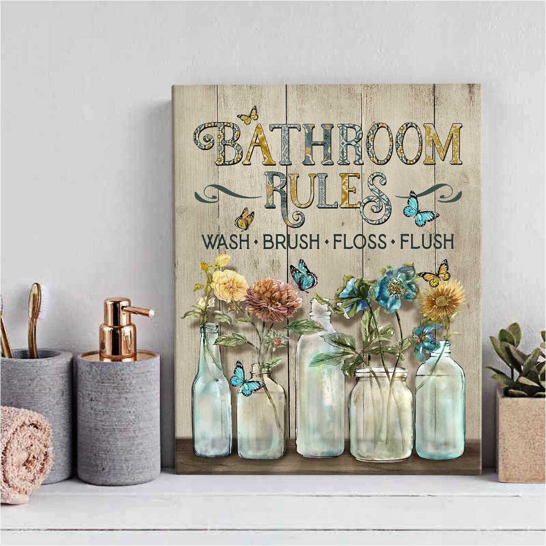 Vintage Bathroom Wall Art Bathroom Rules Sign Farmhouse - Etsy