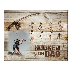 Fathers Day Fishing Gift With Kids Names, We’re Hooked on Dad Canvas ...