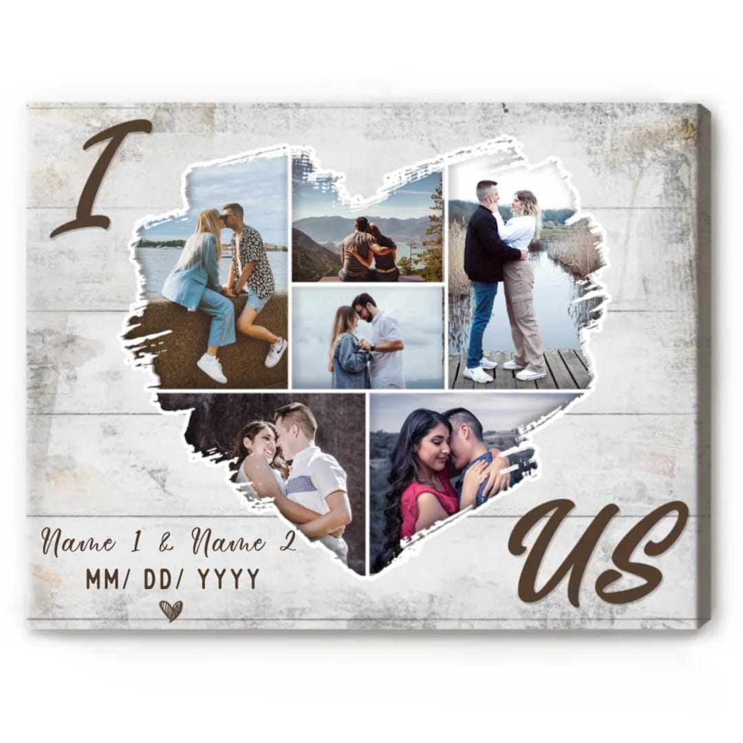 Personalized Heart Shaped Couple Photos Collage Canvas, Gifts for ...