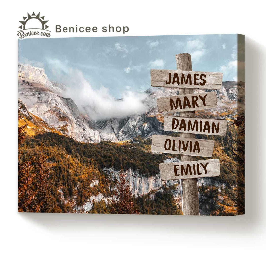 Personalized Name Family Street Sign Canvas, Custom Name Direction Sign ...