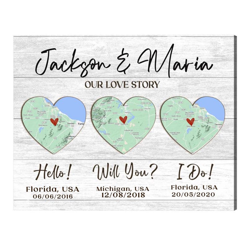 Custom Love Story Map Canvas Print, Anniversary Gift - Etsy