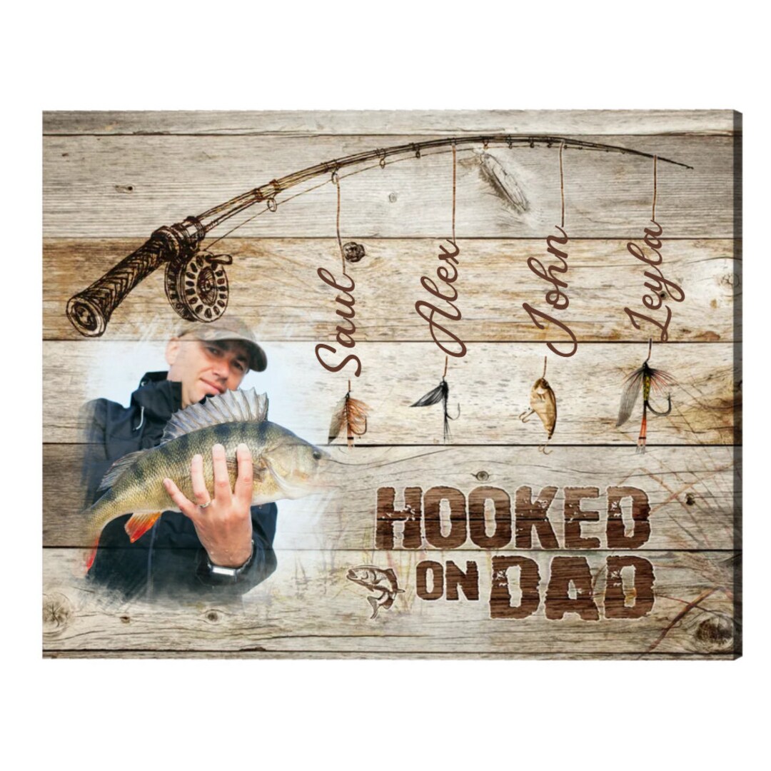 Fathers Day Fishing Gift With Kids Names, We’re Hooked on Dad Canvas ...
