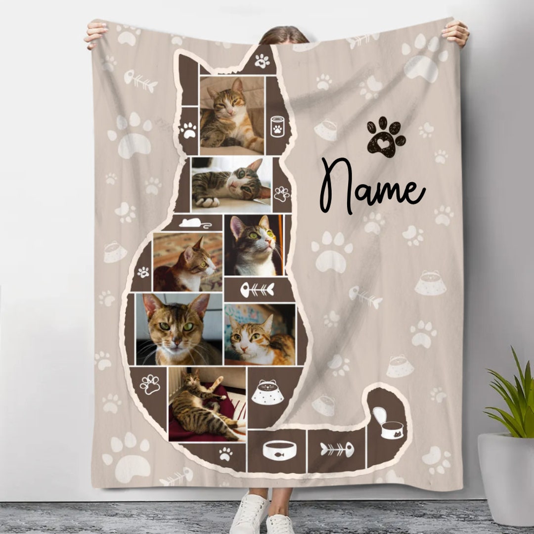 Personalized Cat Photo Collage Blanket, Cat Lover Gifts, Cat Photo Blanket, Cat Mom Gifts, Cat ...