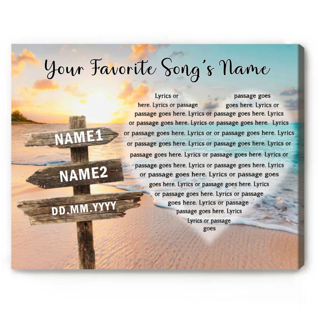 Personalized Song Lyrics on Canvas, Wedding Song Lyric Print, Street ...