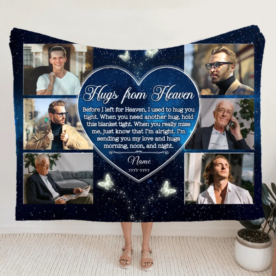 Personalized Photo Memorial Blanket Hugs From Heaven, Photo Blanket ...