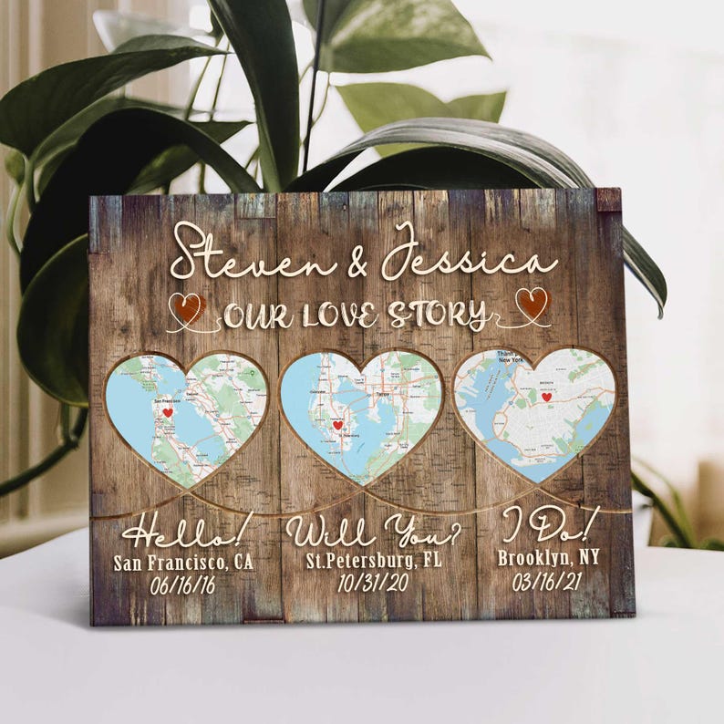 Custom Love Story Map Canvas Print, Anniversary Gift - Etsy