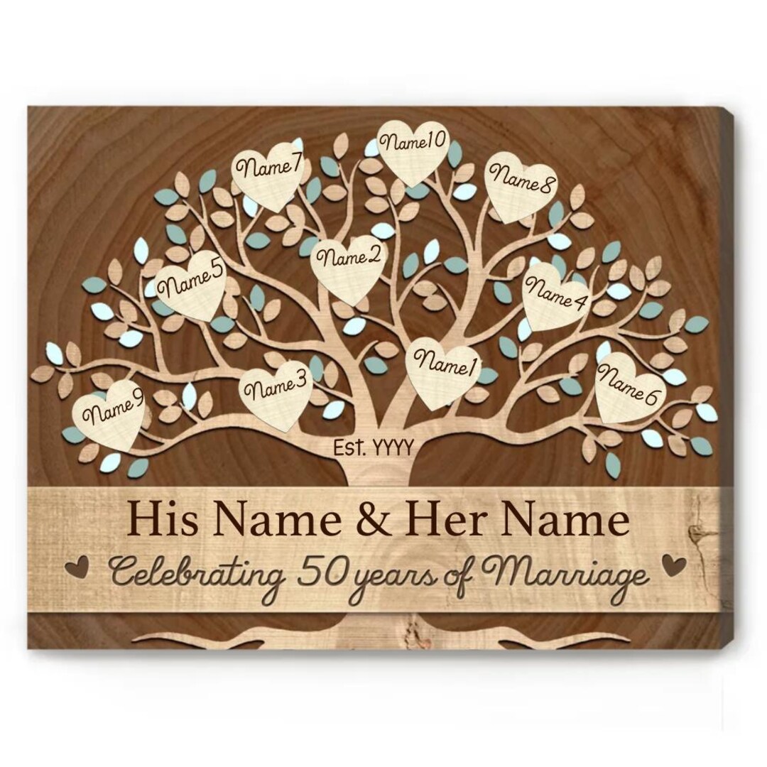 Celebrating 50 Years of Marriage Tree Canvas, 50th Anniversary Gifts ...
