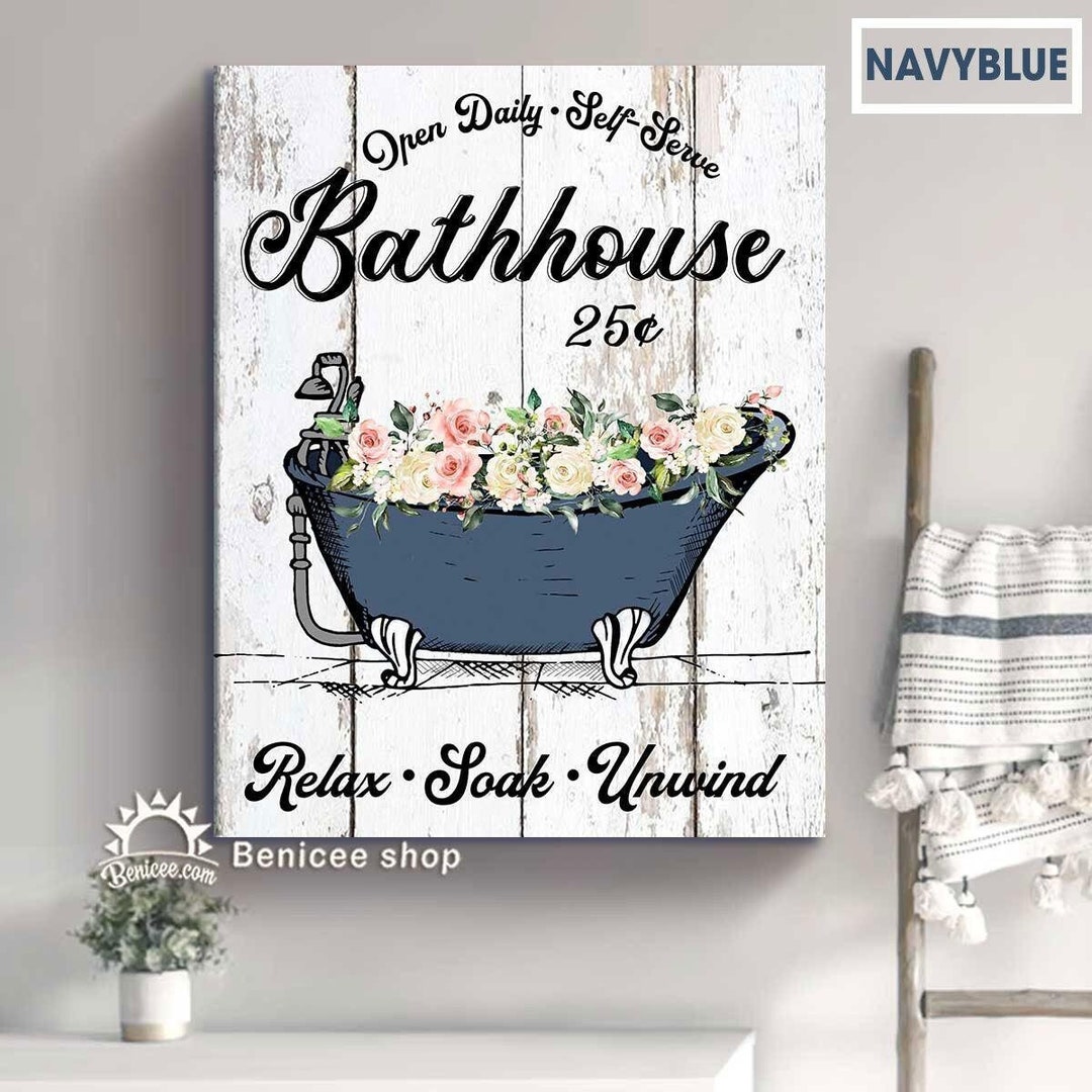 Farmhouse Bathroom Wall Art, Rustic Bathroom Signs, Bathhouse Relax ...