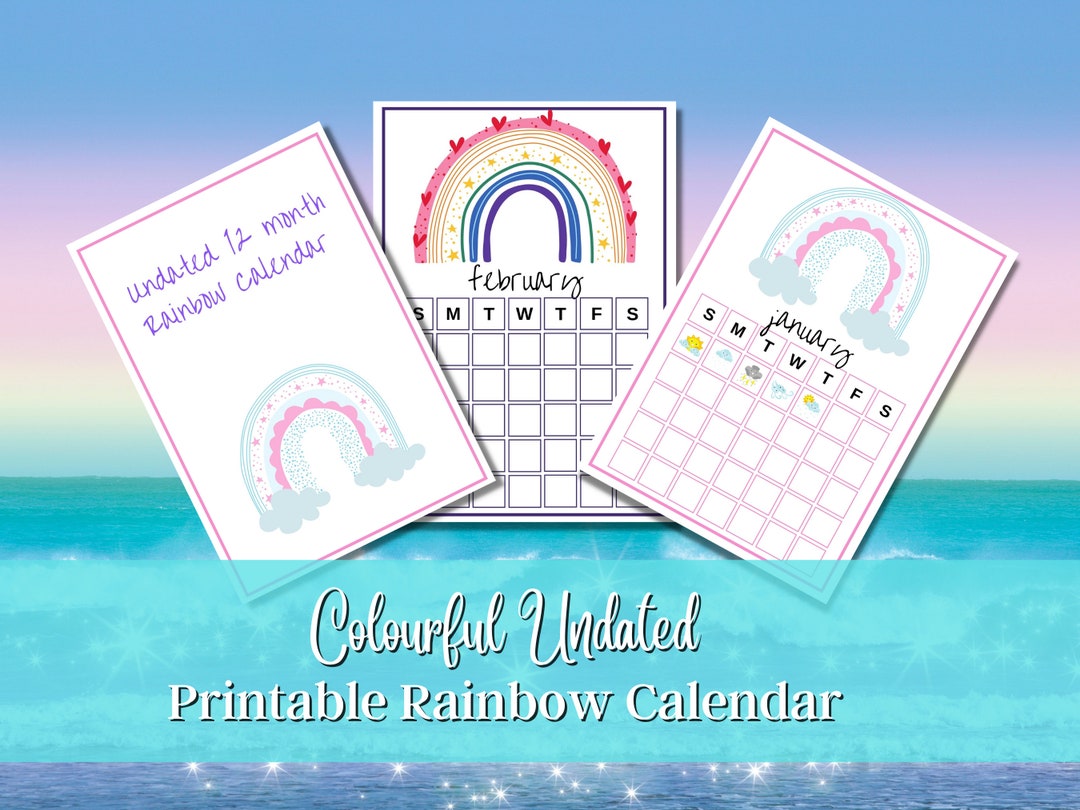 Printable Undated Rainbow Calendar | Digital Download | Instant ...