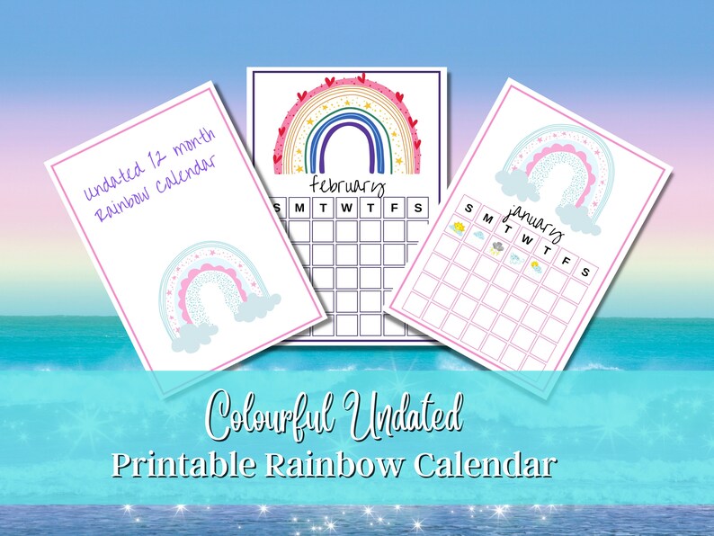 Printable Undated Rainbow Calendar | Digital Download | Instant ...