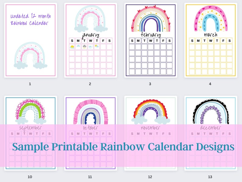 Printable Undated Rainbow Calendar Digital Download Instant Download - Etsy
