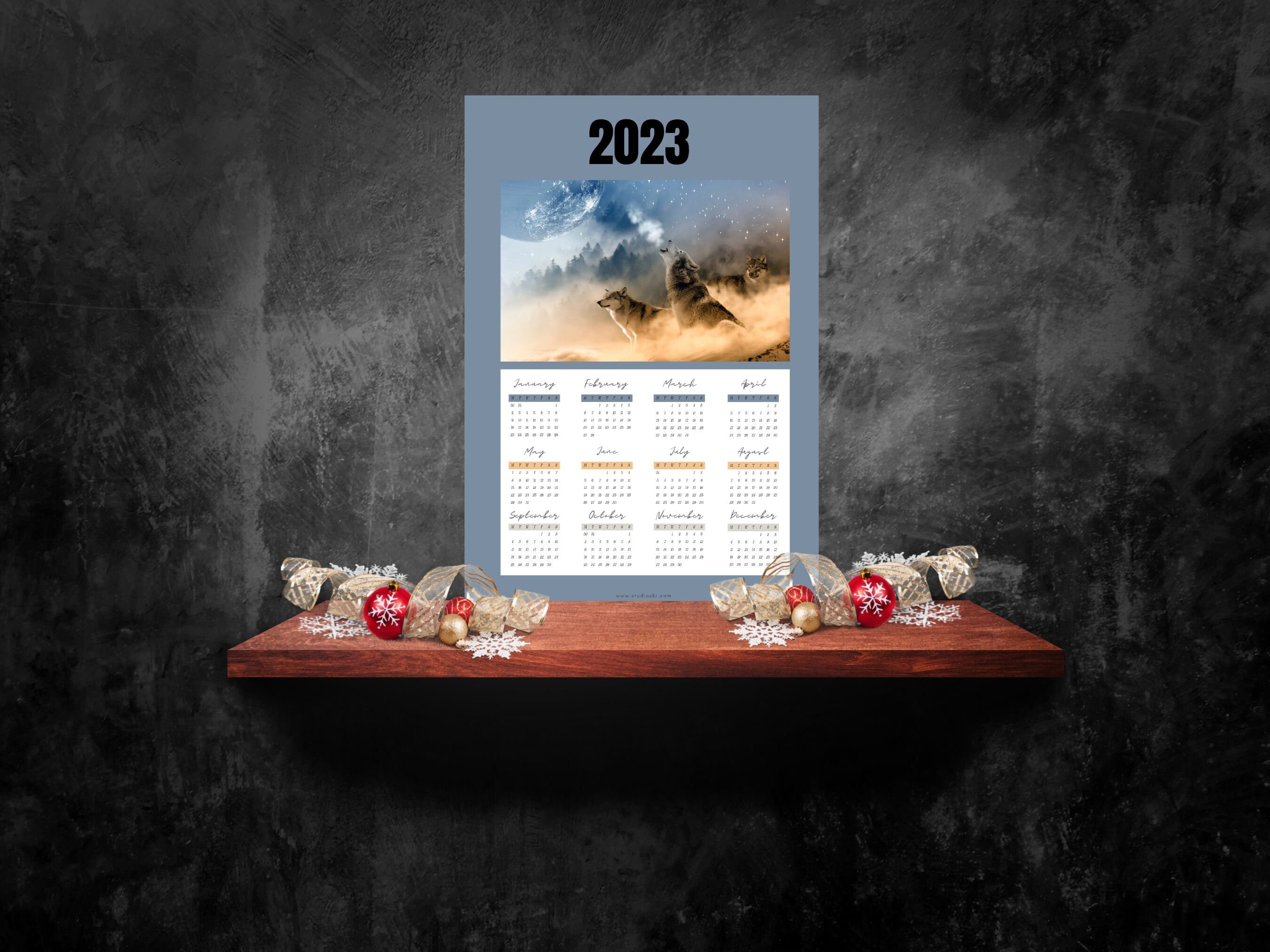 Wolf Wall Calendar 2023 Grey Accent Single Page US - Etsy