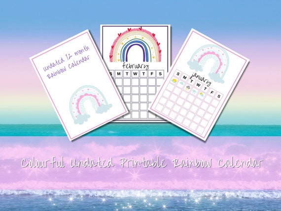 Printable Undated Rainbow Calendar Digital Download | Etsy