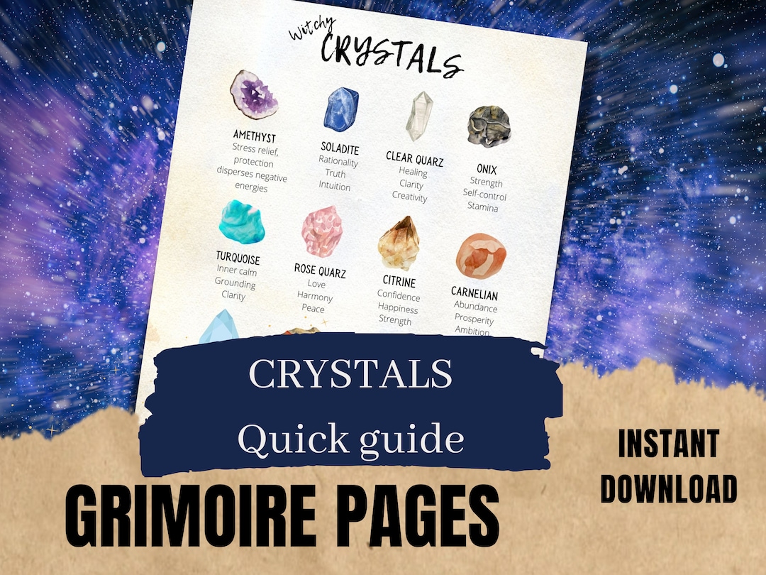 Crystal and Stone Chart Printable for Book of Shadows, Crystals Meaning ...