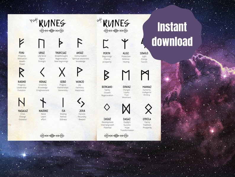 Rune Stones Cheat Sheet for Witch Planner, Book of Shadows Printable ...