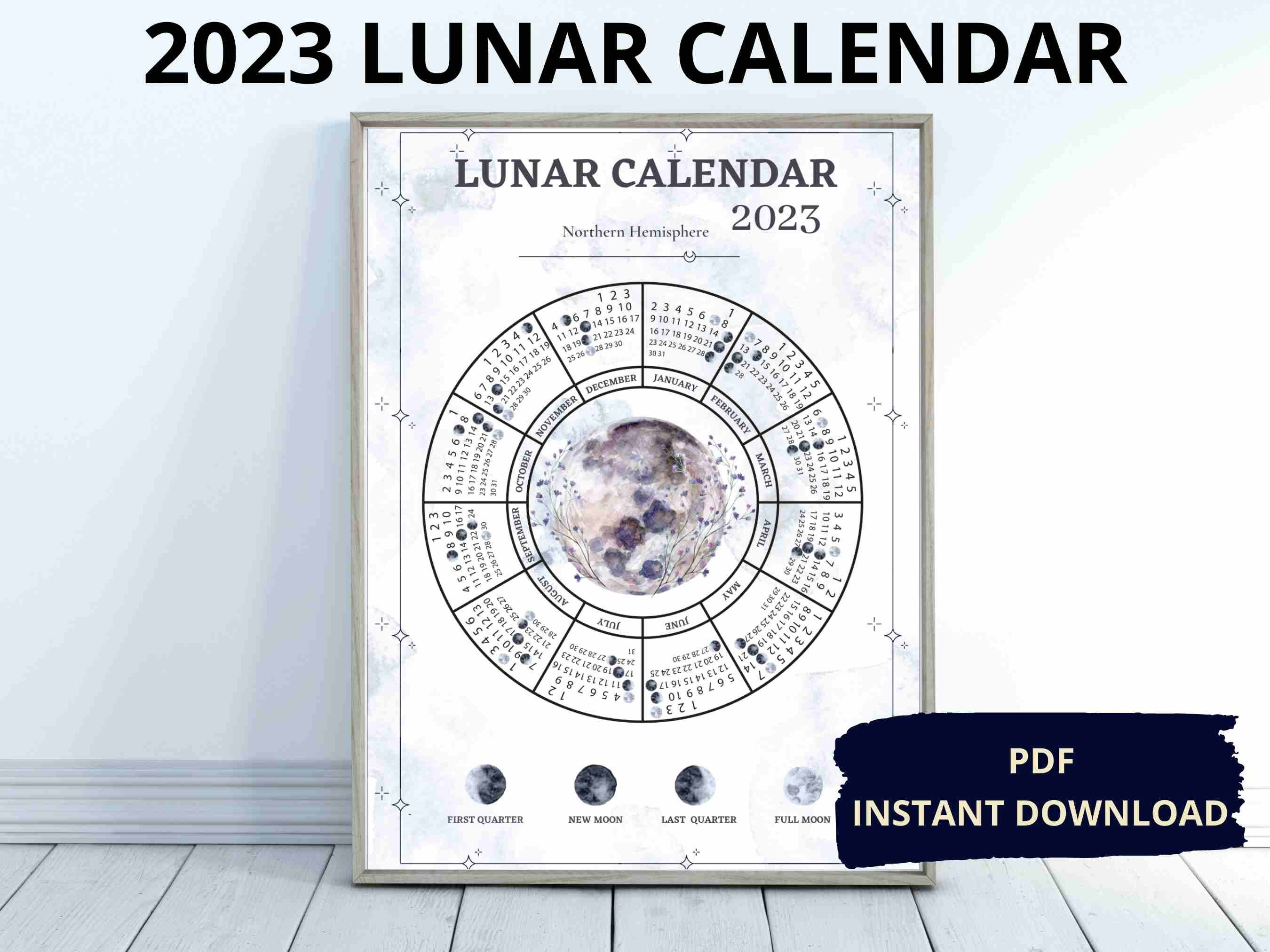 2023 Lunar Calendar, Printable 2023 Moon Phases Calendar, 2023 Wall ...