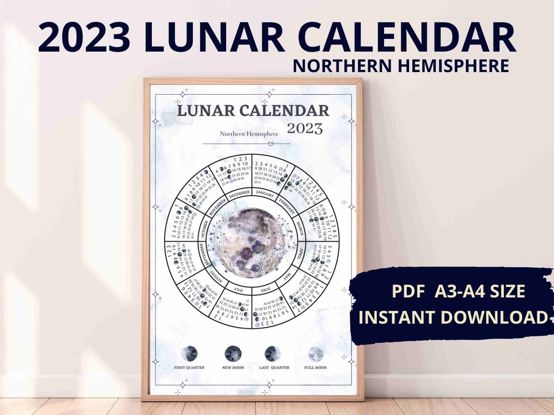 2023 Lunar Calendar, Printable 2023 Moon Phases Calendar, 2023 Wall ...