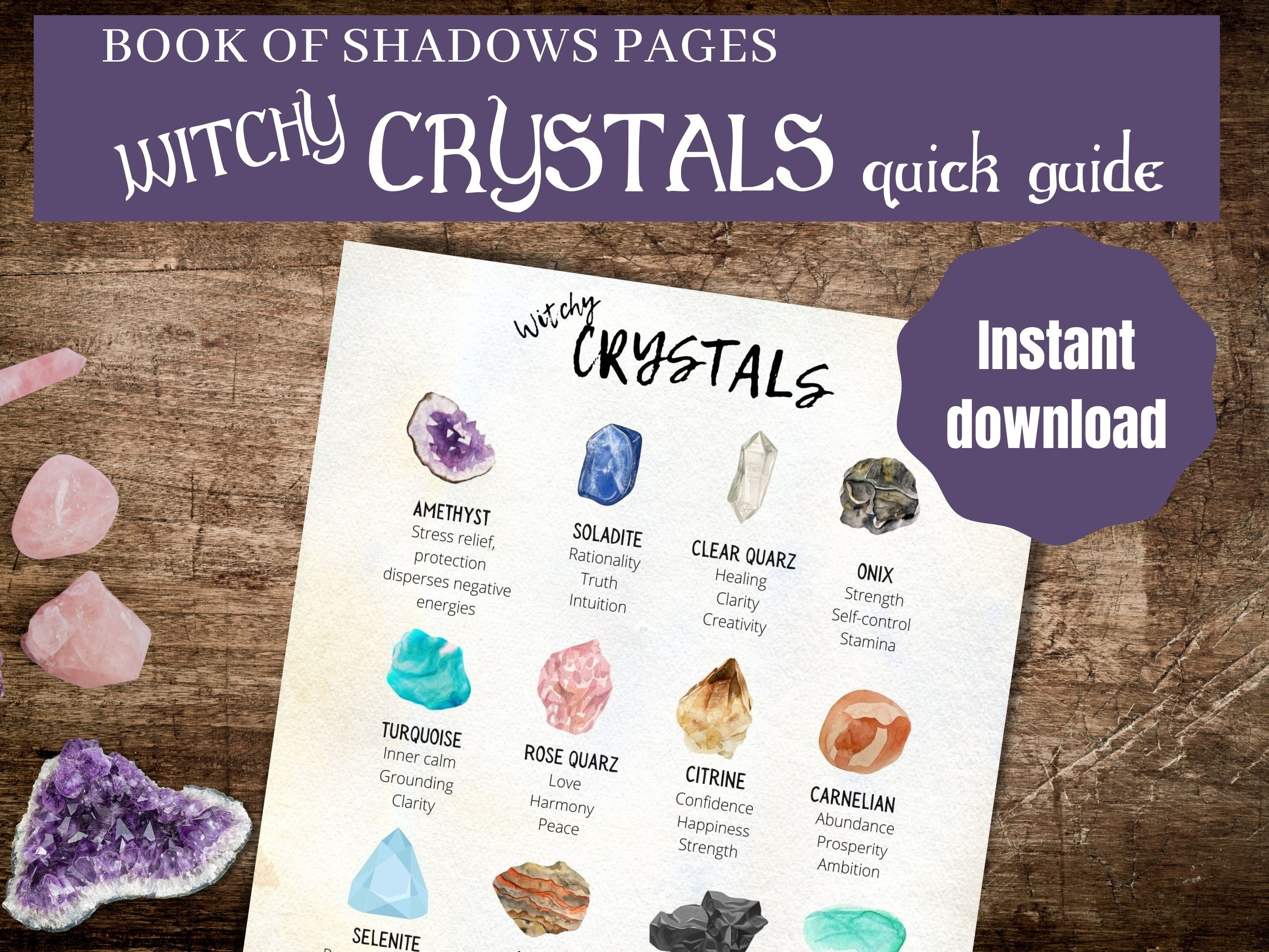 Crystal and Stone Chart Printable for Book of Shadows, Crystals Meaning ...