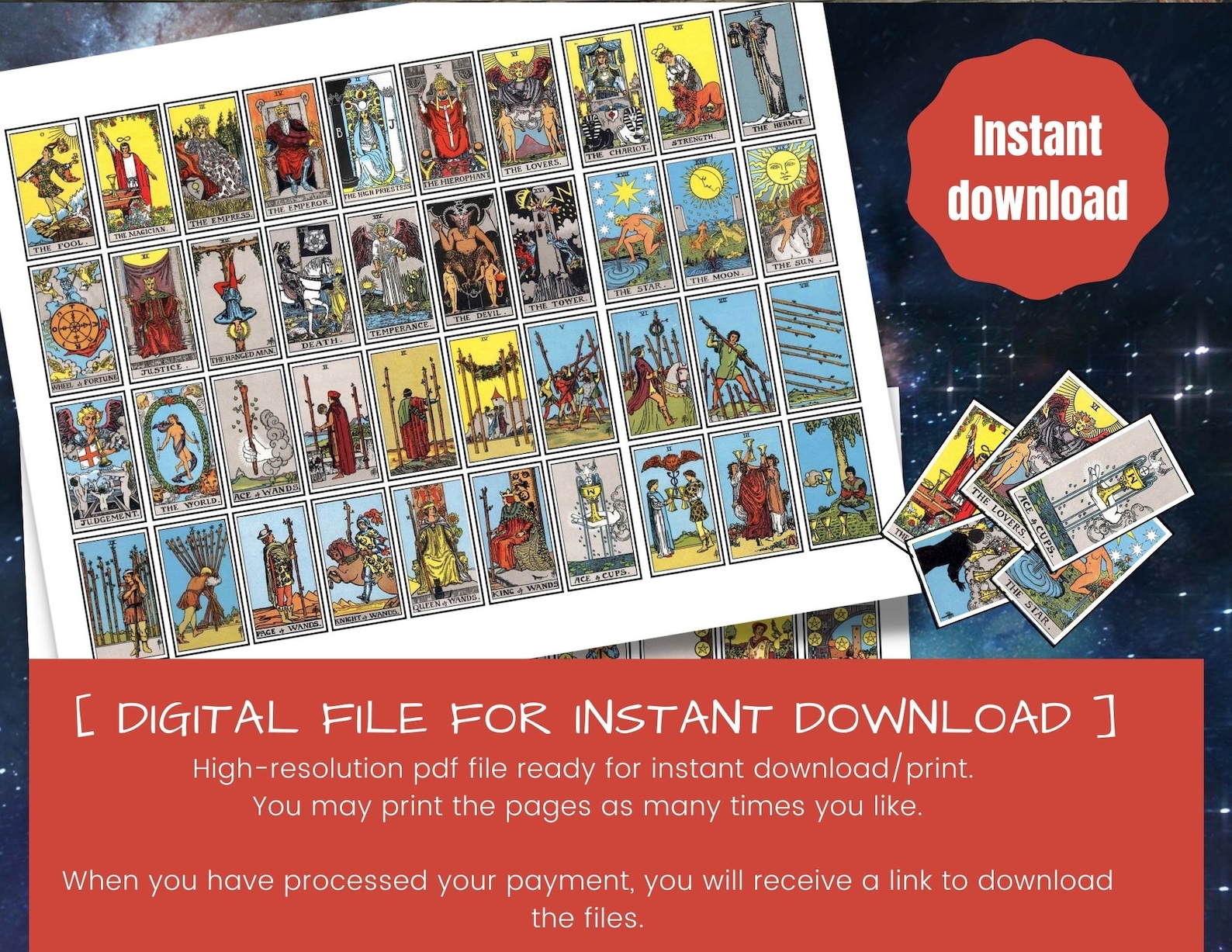 Printable Tarot Cards Deck, Tarot Stickers, Rider Waite Mini Tarot Deck ...