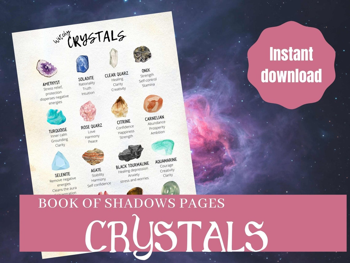 Crystal and Stone Chart Printable for Book of Shadows, Crystals Meaning ...
