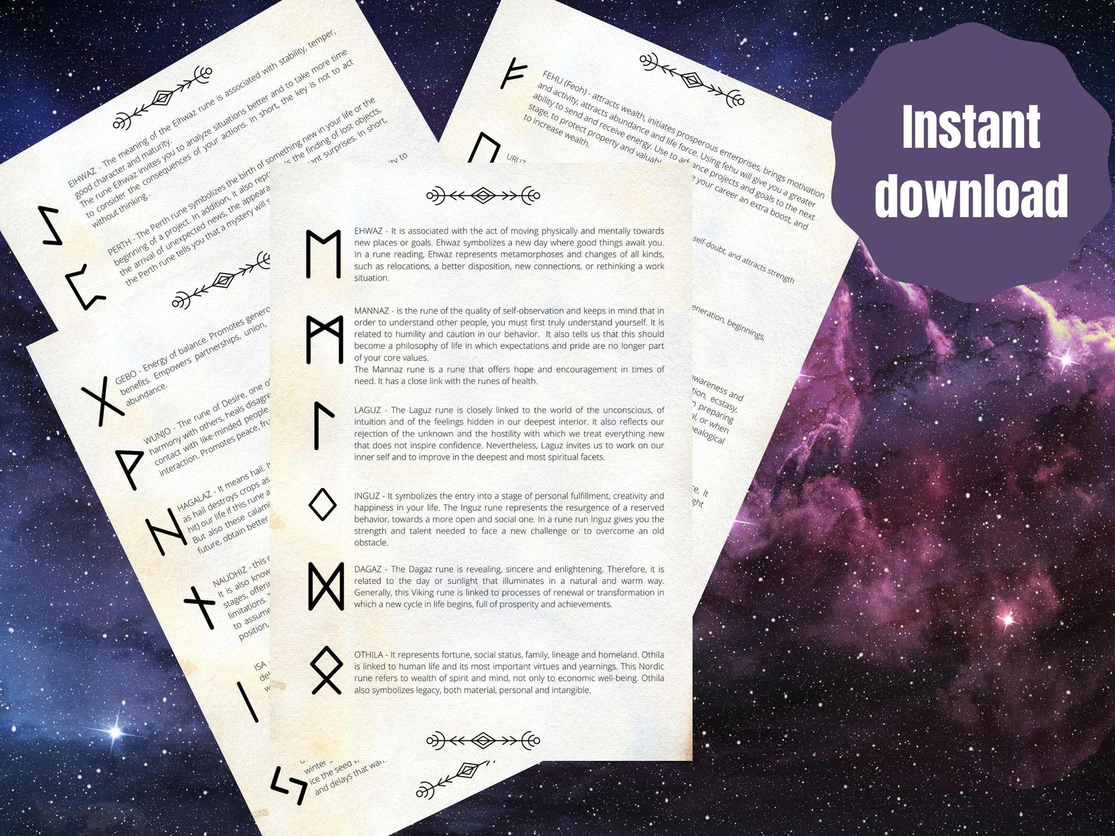 Rune Stones Cheat Sheet for Witch Planner, Book of Shadows Printable ...