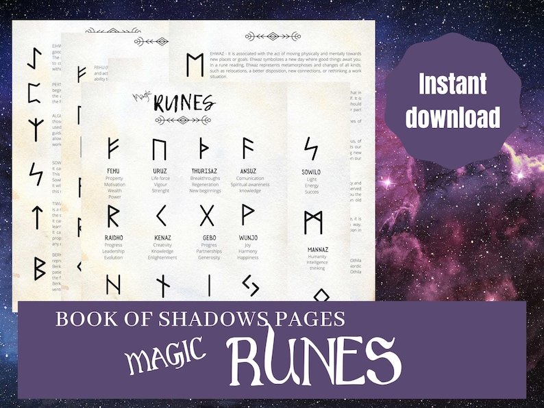 Rune Stones Cheat Sheet for Witch Planner, Book of Shadows Printable ...