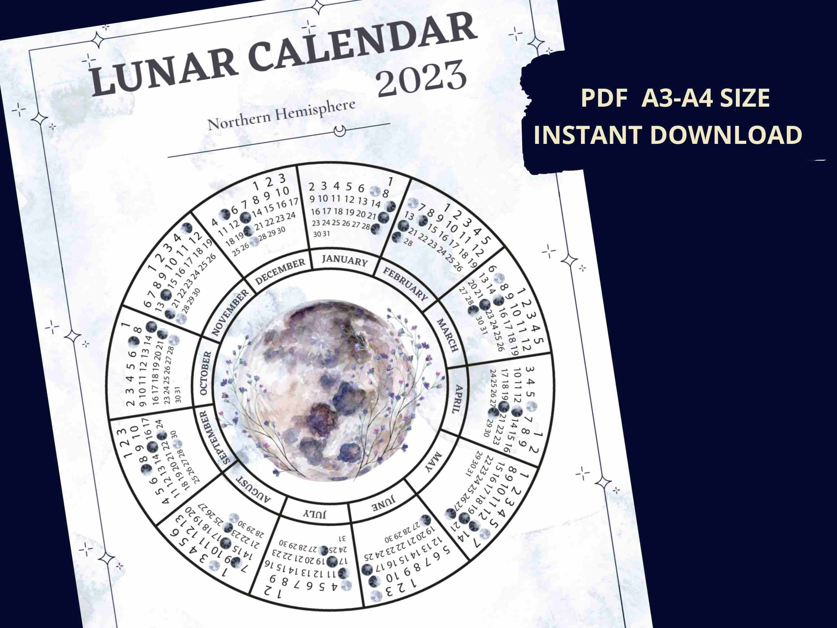 2023 Lunar Calendar, Printable 2023 Moon Phases Calendar, 2023 Wall ...