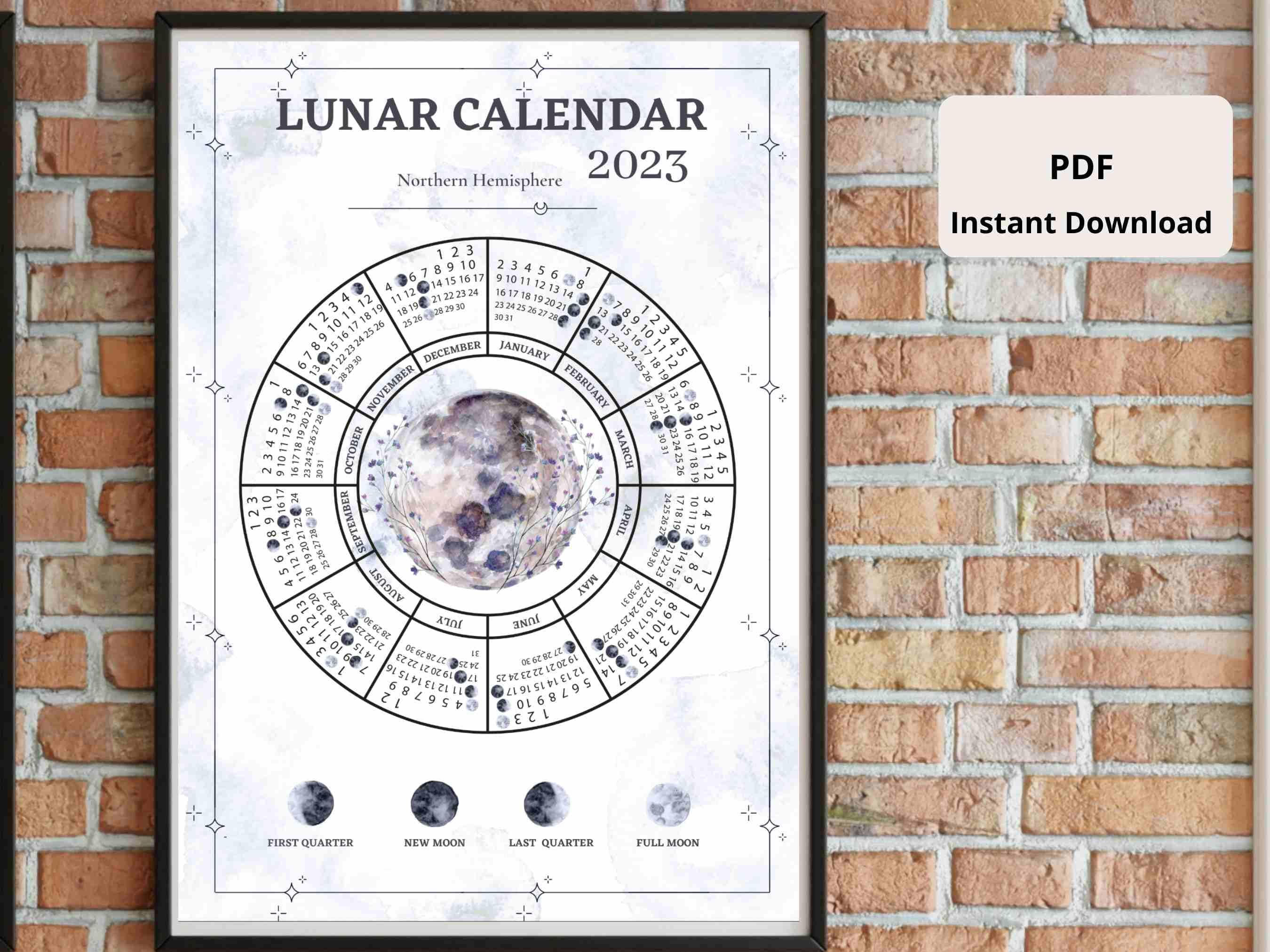 2023 Lunar Calendar, Printable 2023 Moon Phases Calendar, 2023 Wall ...