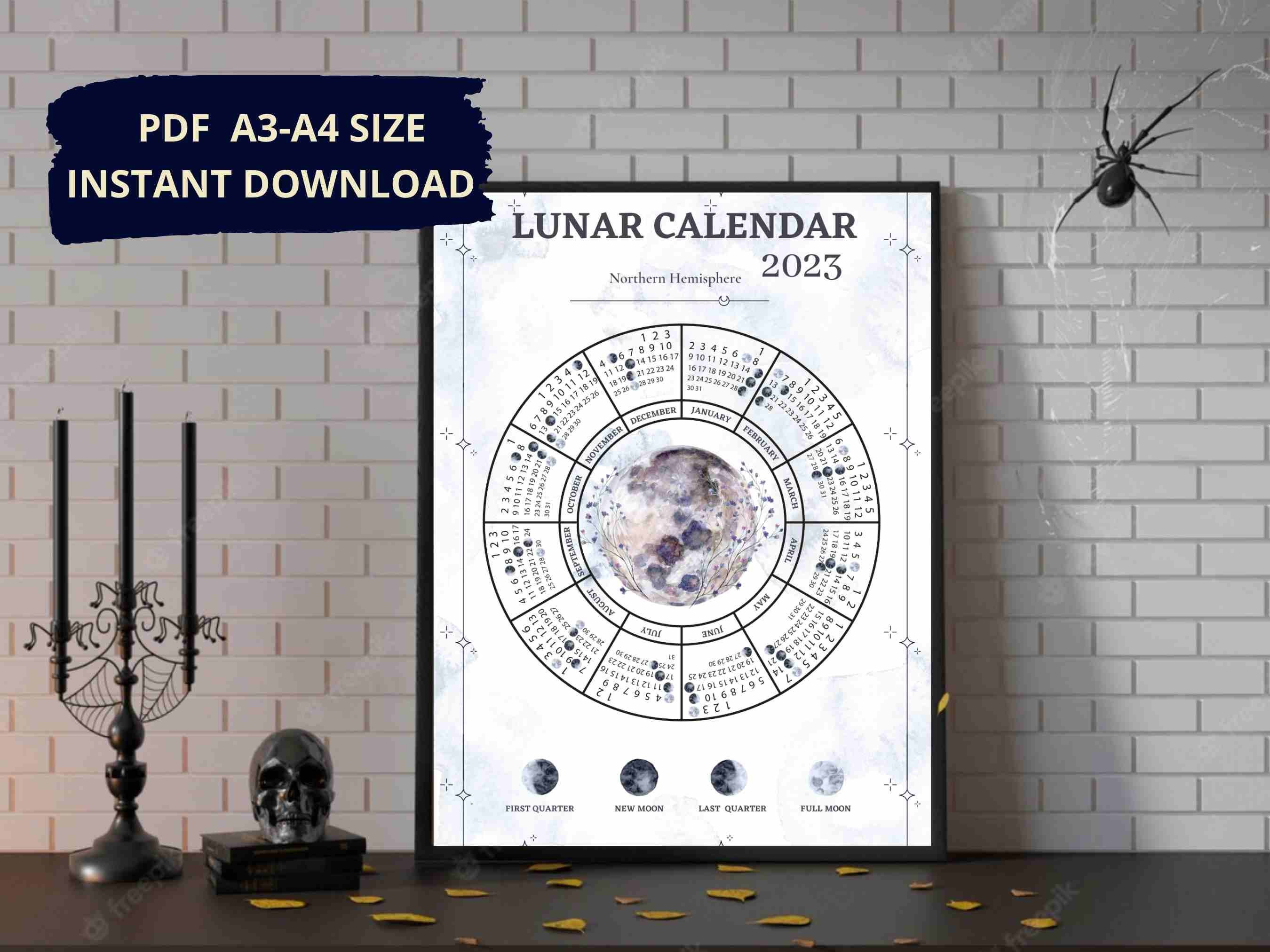 2023 Lunar Calendar, Printable 2023 Moon Phases Calendar, 2023 Wall ...