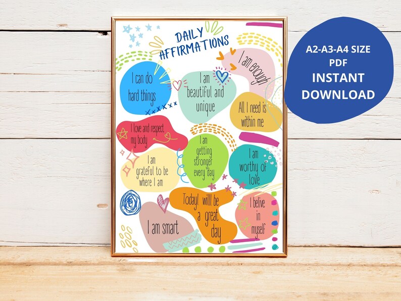 Positive Affirmation Wall Decor, Daily Affirmations Poster ...