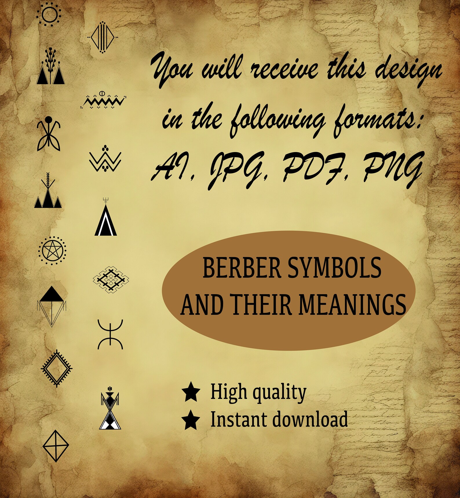 Berbers Amazigh Tattoo Symbols, Africa Afro Hairstyle Art, 24 Berber ...