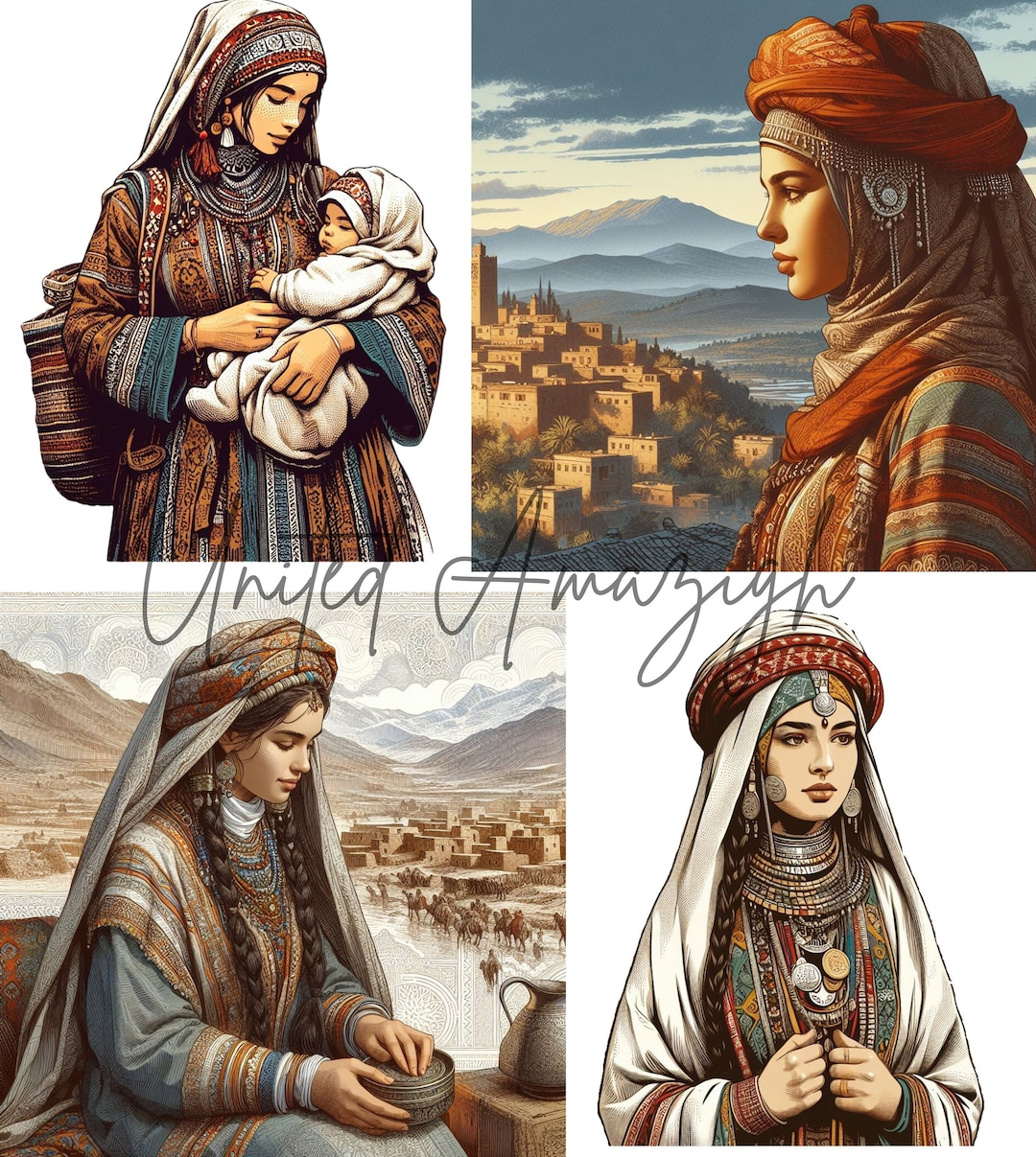 Berbers Amazigh Tattoo Symbols: Africa Afro Hairstyle Art for Cultural ...