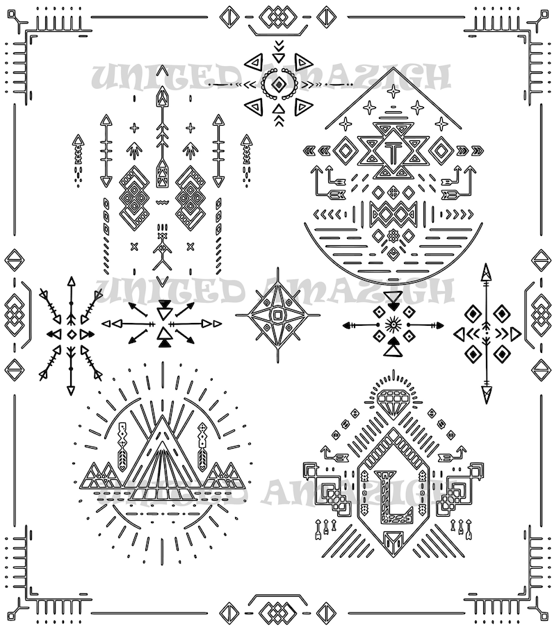 Amazigh Tattoo Stamps Africa Cultural Art Berber Brush Set Bebrer Motif Brushes Black