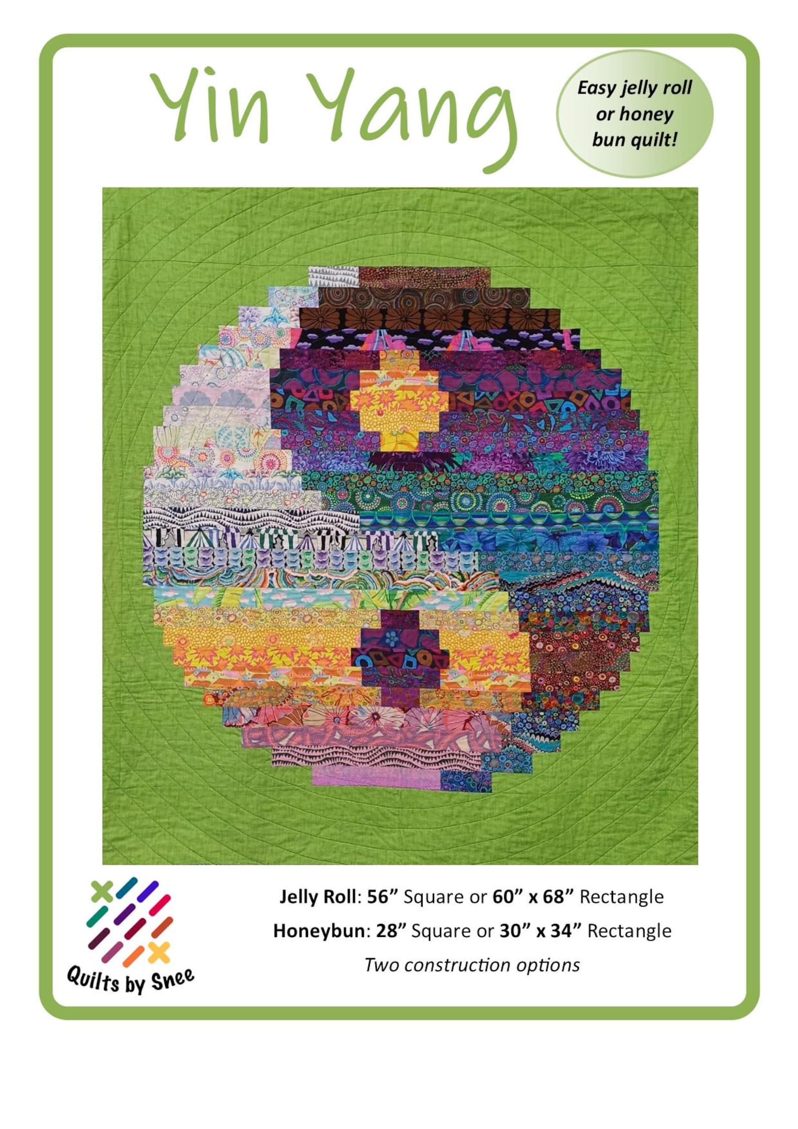 Yin Yang Quilt Pattern: Easy Strip Pieced Jelly Roll or Honey Bun ...