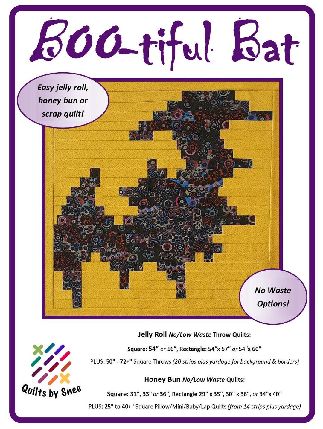 Boo-tiful Bat Quilt Pattern: Easy Jelly Roll/honey Bun Halloween Quilt ...