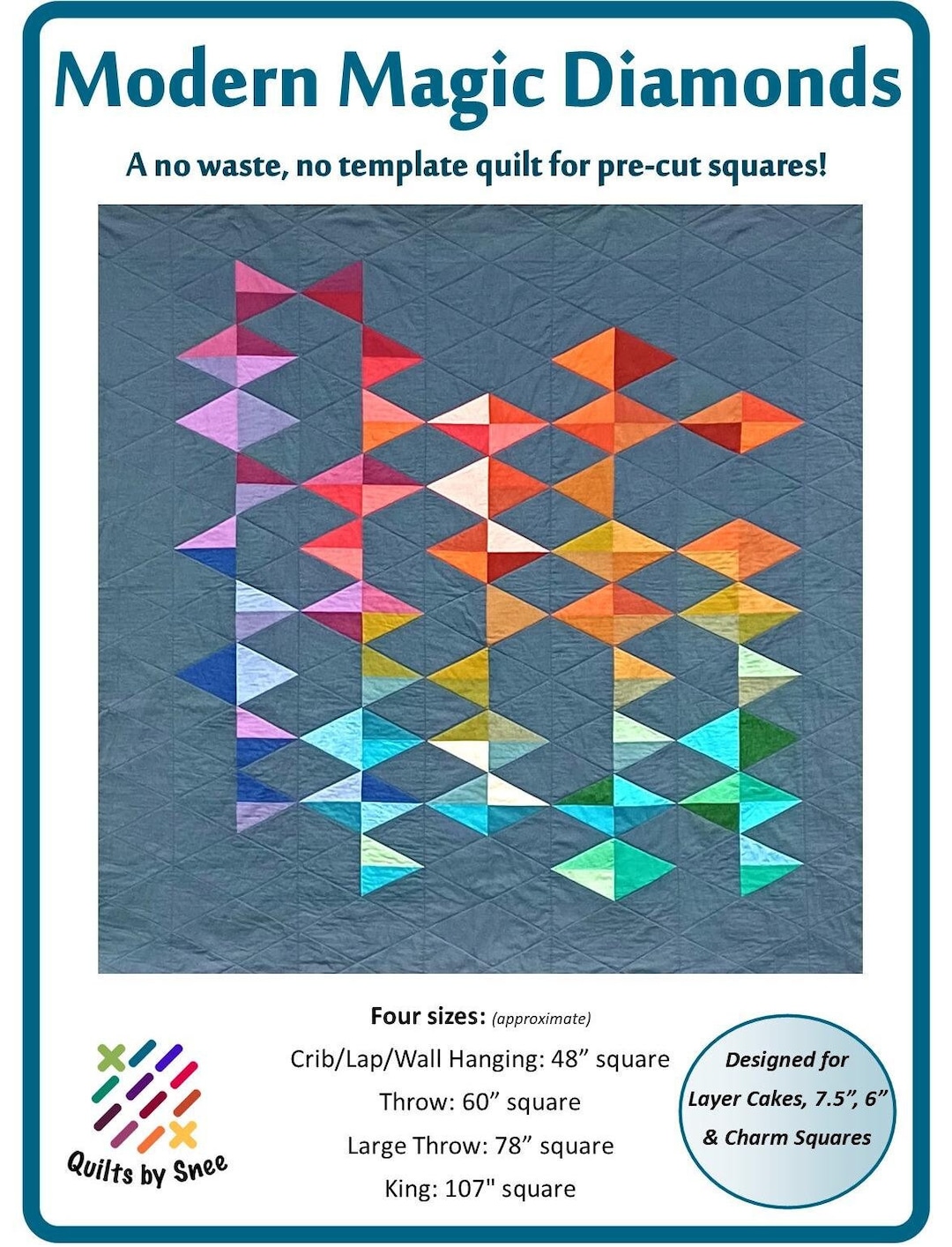 Modern Magic Diamonds Quilt Pattern: NEW No Waste, Simple Squares ...