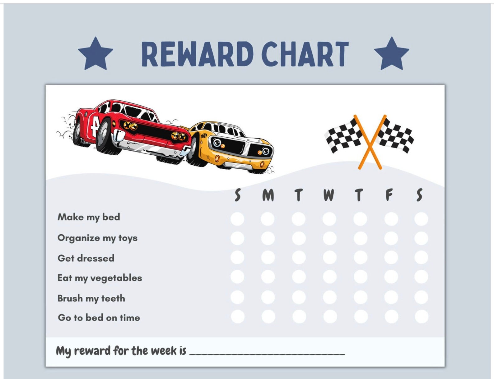 Printable Car Race Reward Chart, Kids Chore Chart - Etsy