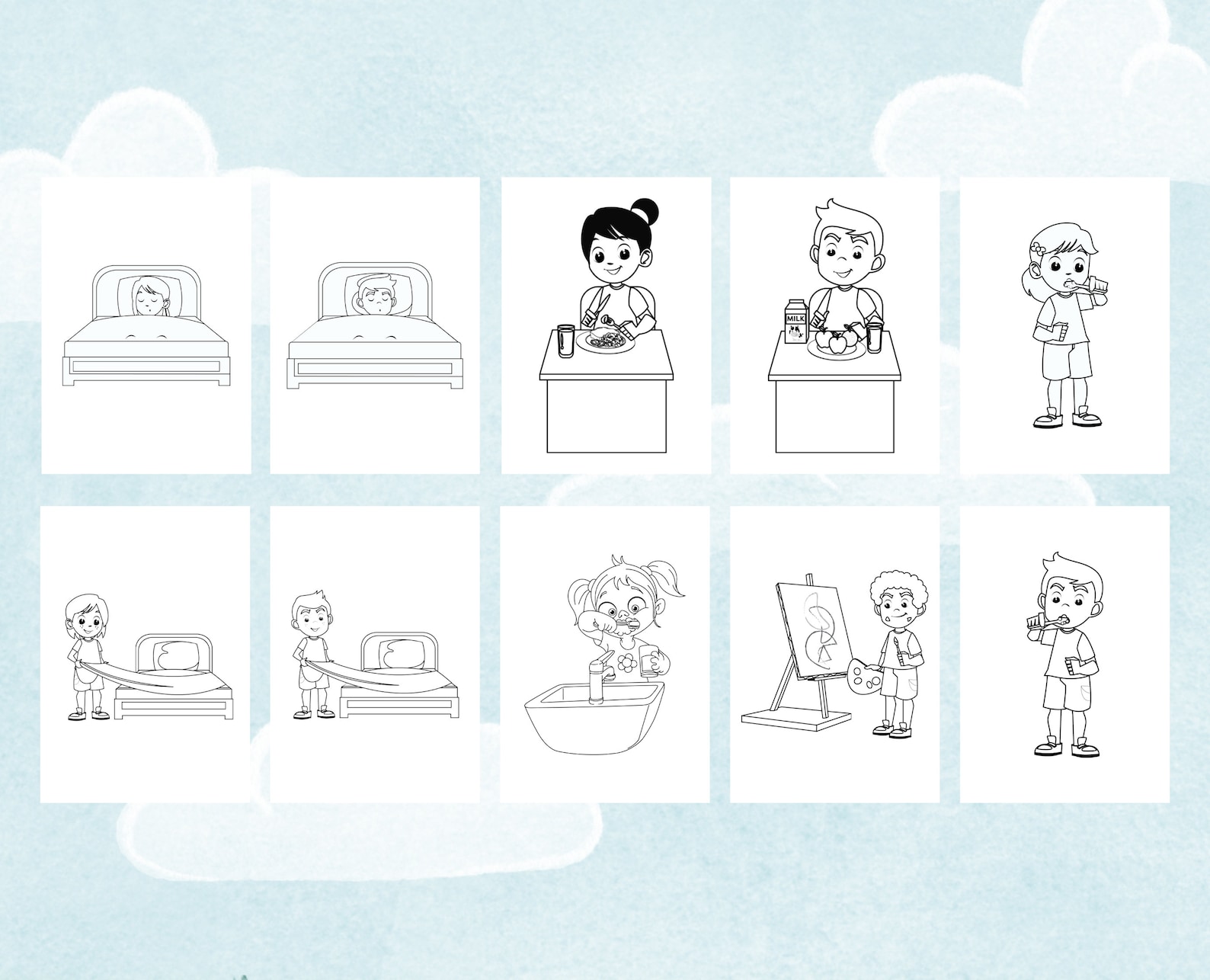 Printable Daily Routine Coloring Pages, Kids Chore Activities - Etsy